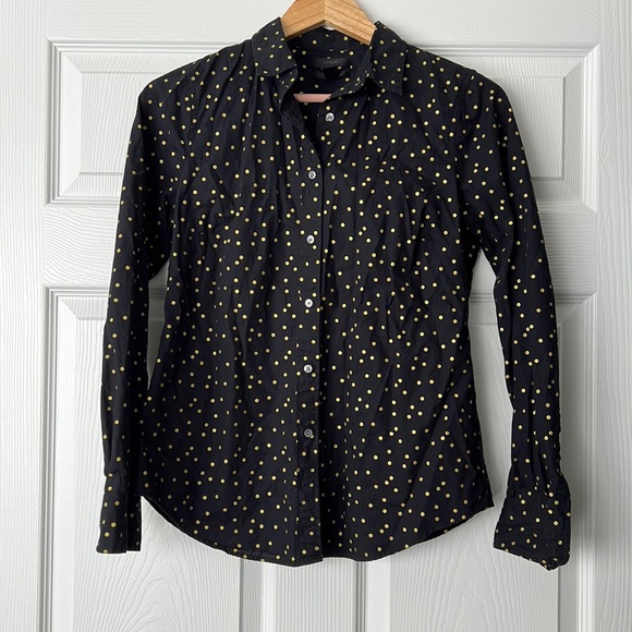 J. Crew | Tops | J Crew Black And Metallic Gold Polka Dot Size 4 ...